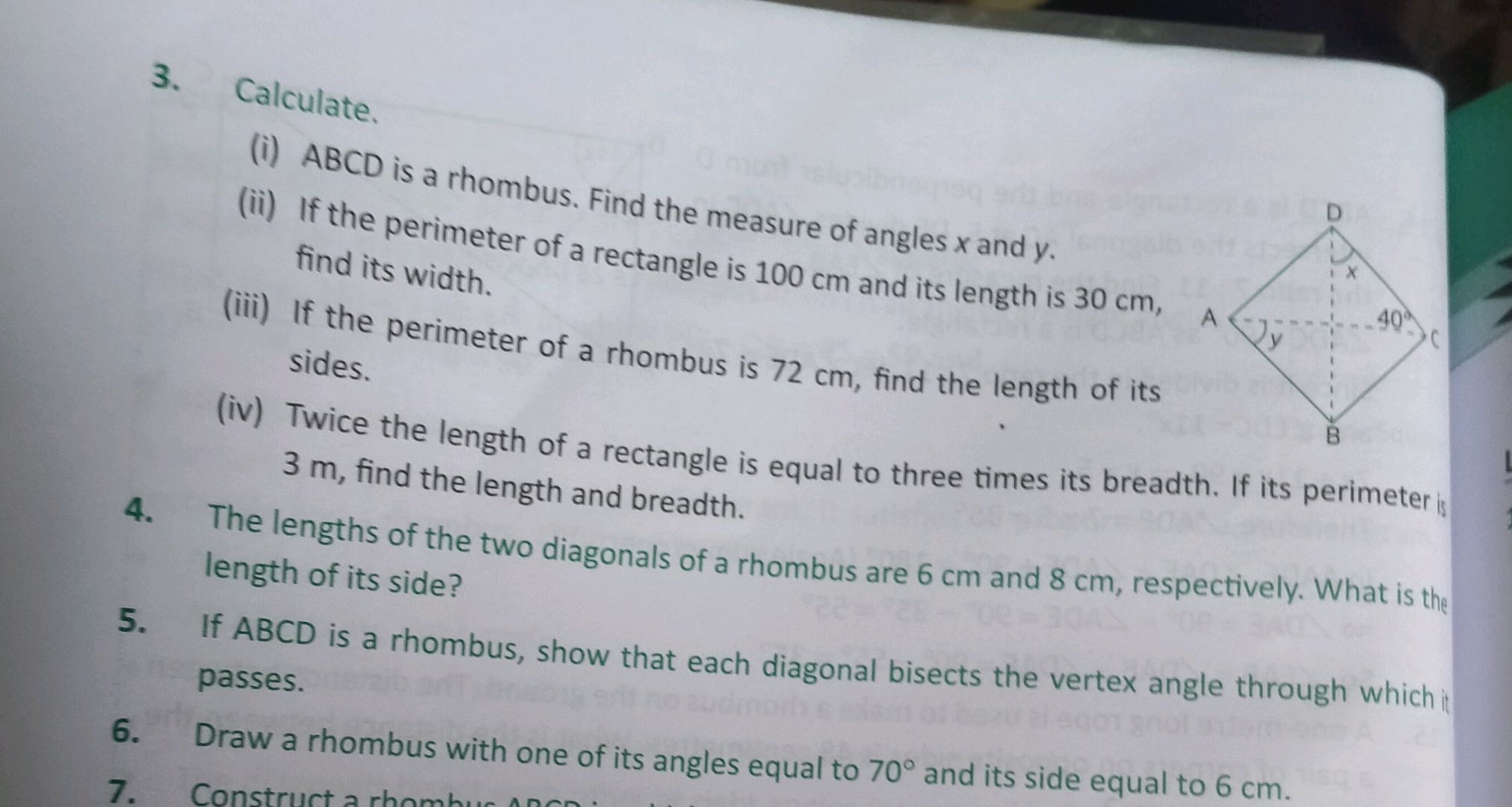 3. Calculate. (i) ABCD is a rhombus. Find | StudyX