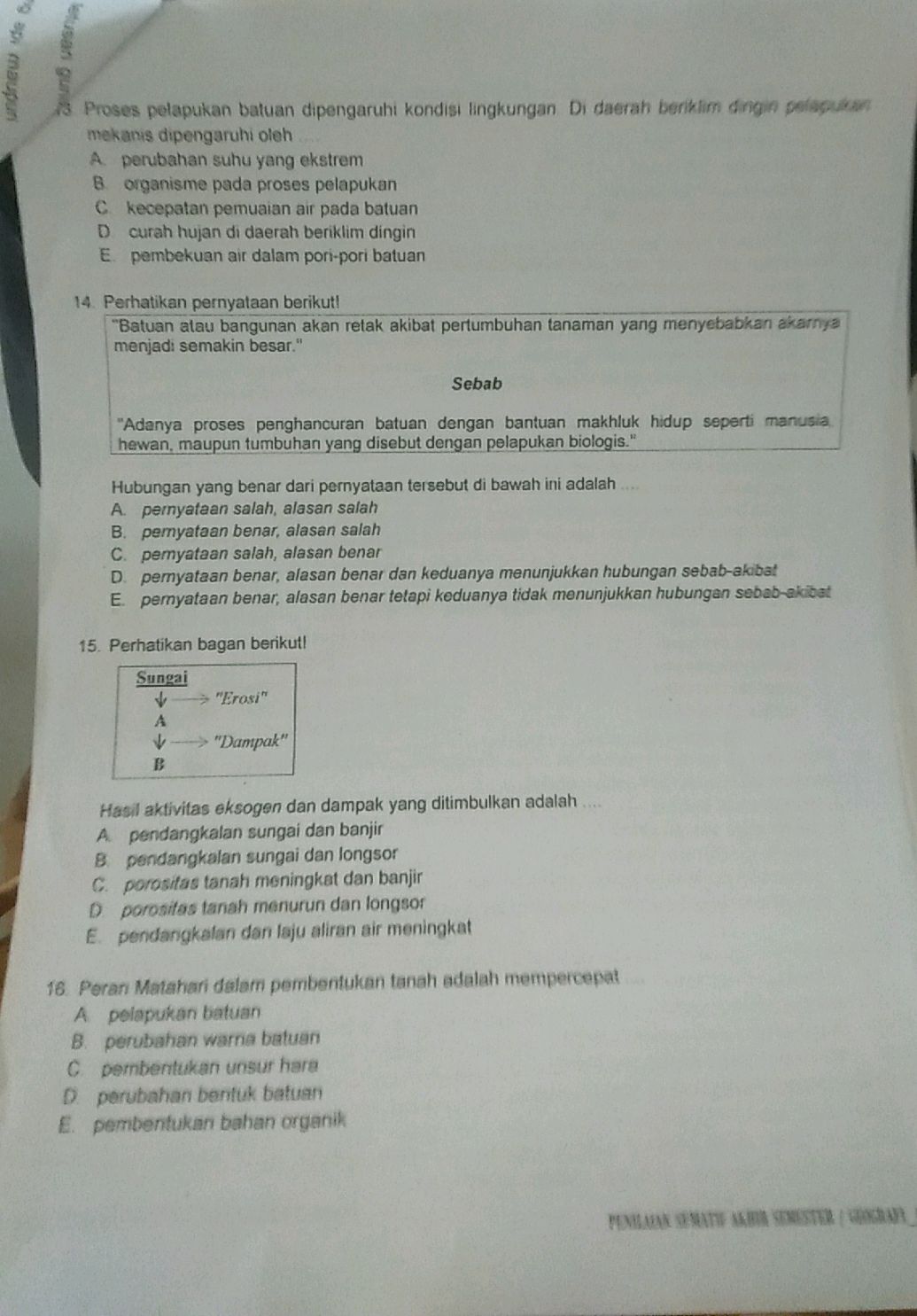 Proses pelapukan batuan dipengaruhi kondisi