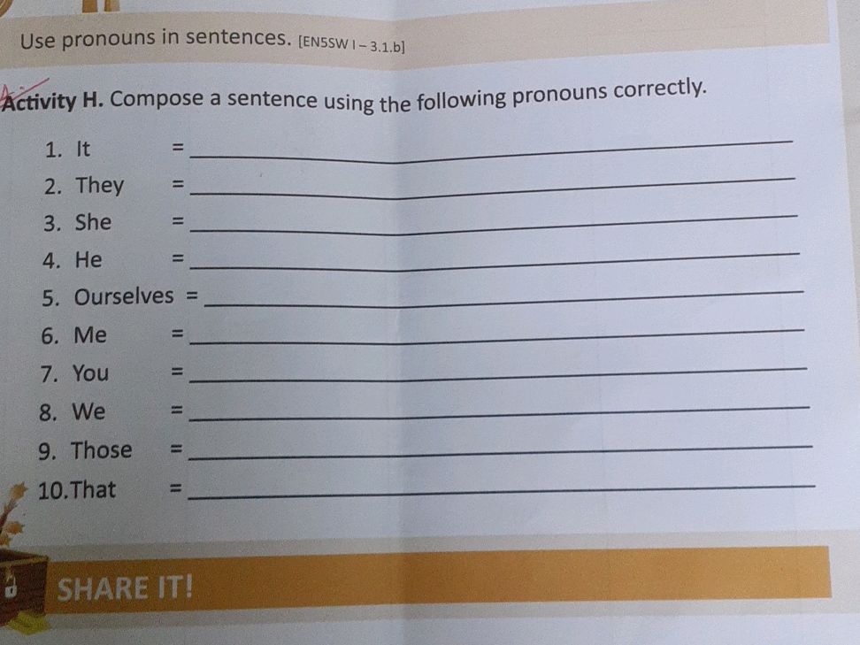 Activity H. Compose a sentence using the | StudyX