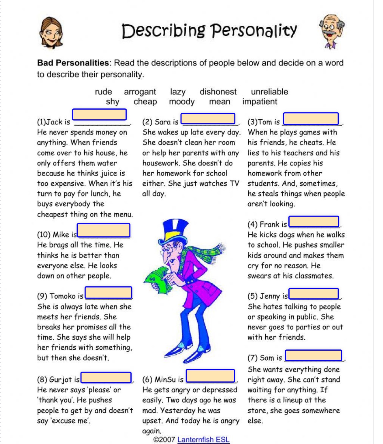 Bad Personalities: Read the descriptions of