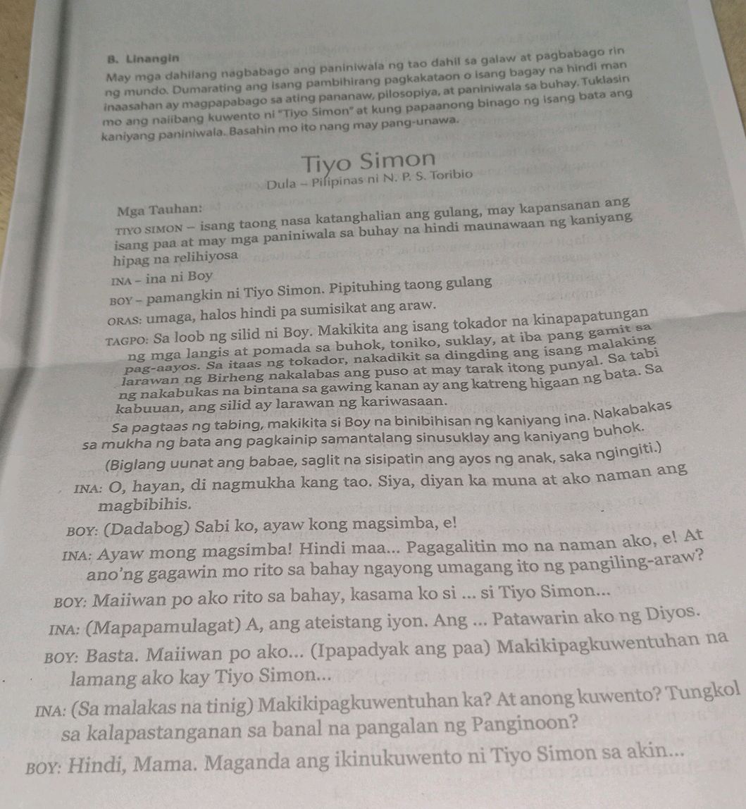 Mga Tauhan: TIYO SIMON - isang taong nasa | StudyX