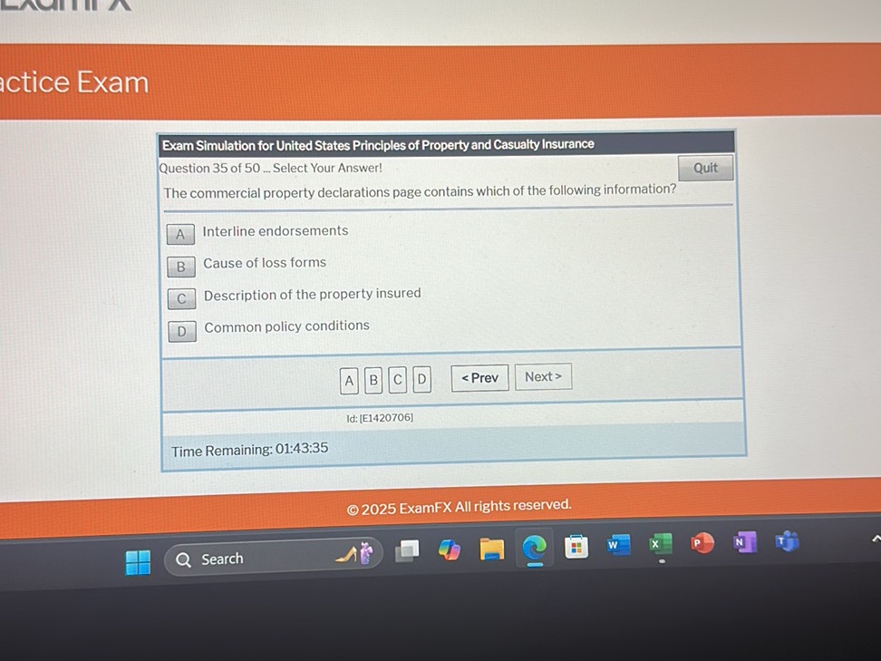 The commercial property declarations page