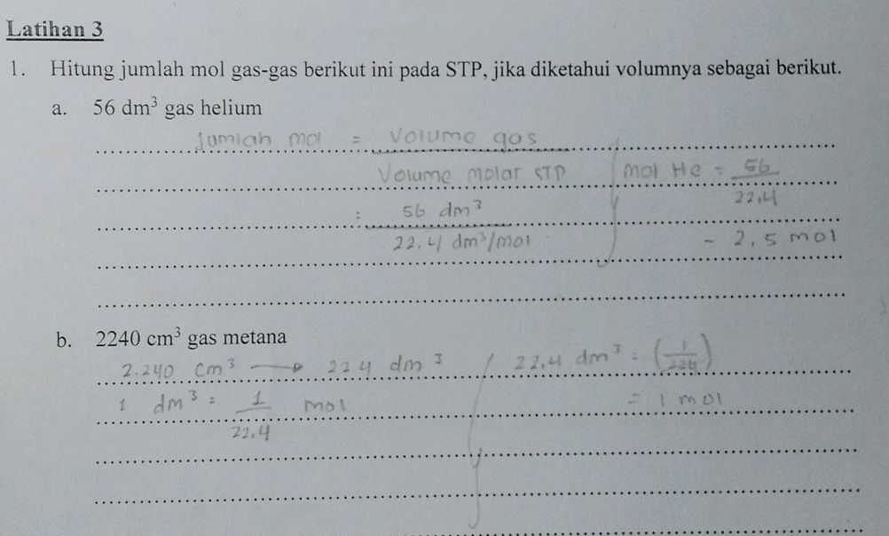 Hitung jumlah mol gas-gas berikut ini pada