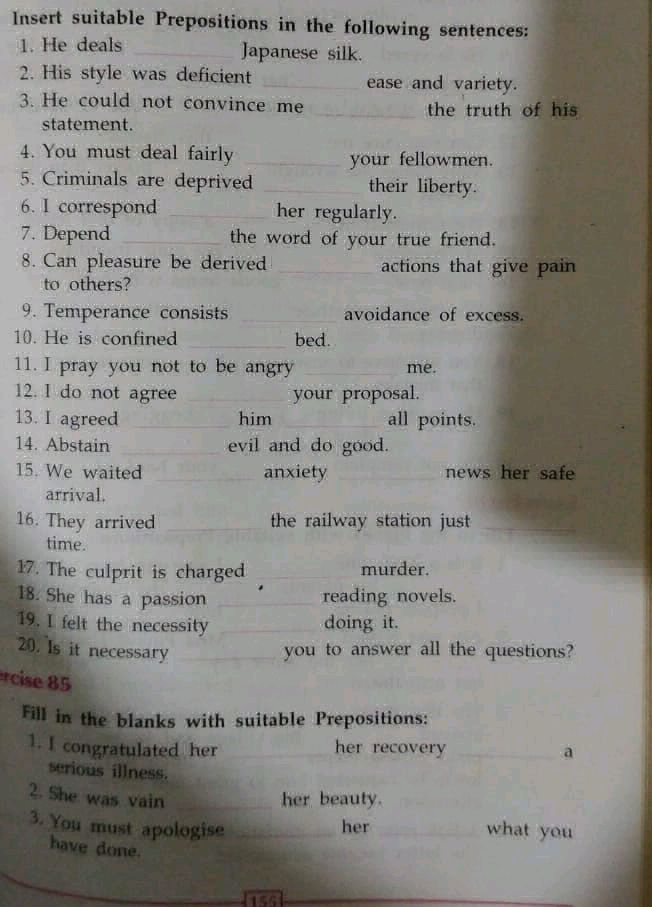 Insert suitable Prepositions in the | StudyX