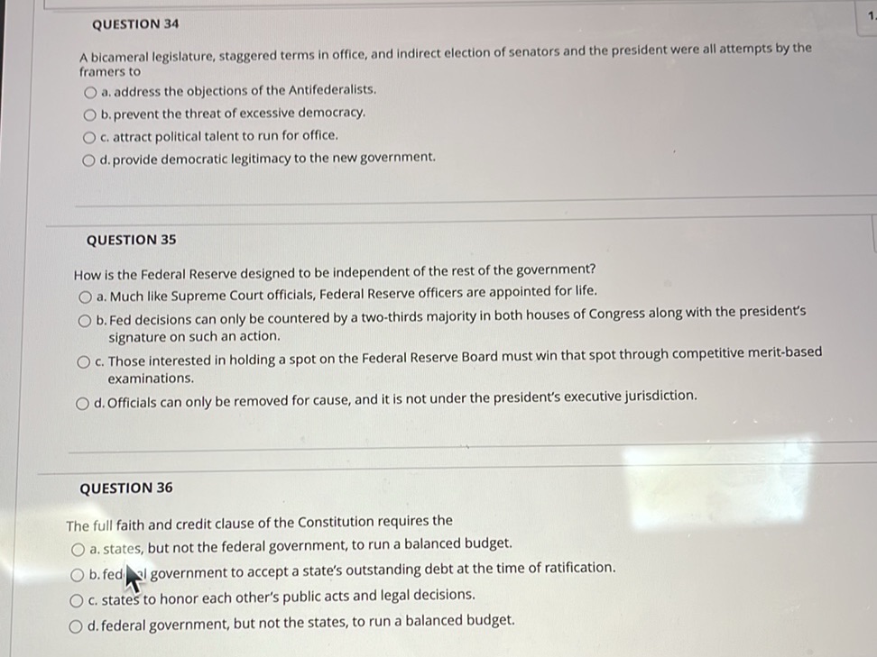 QUESTION 34 A bicameral legislature,