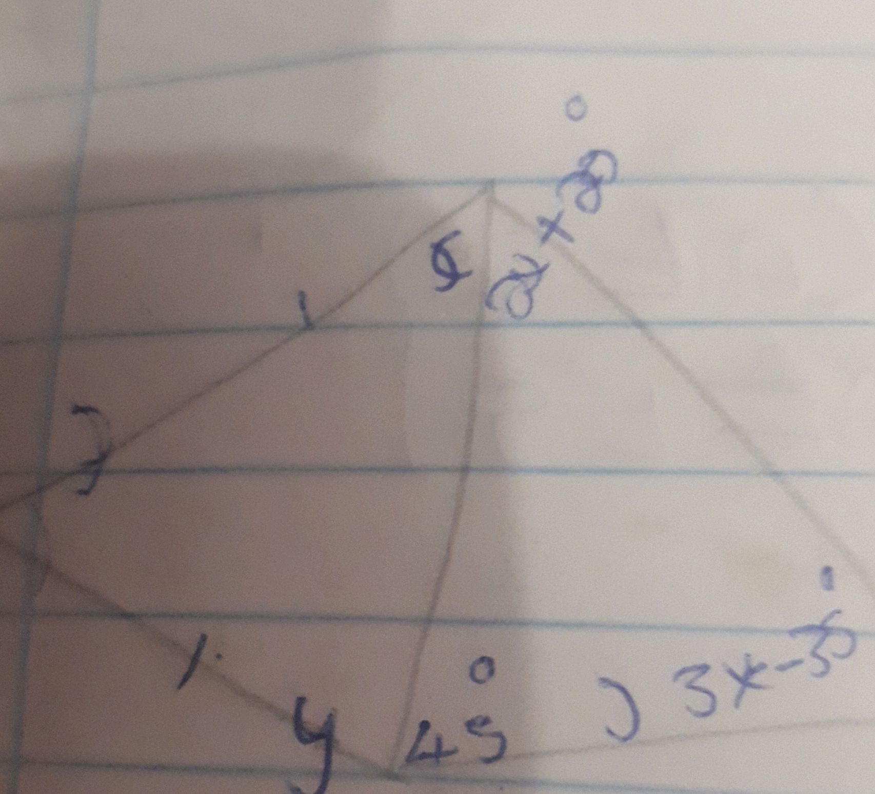 The image shows a triangle with angles | StudyX