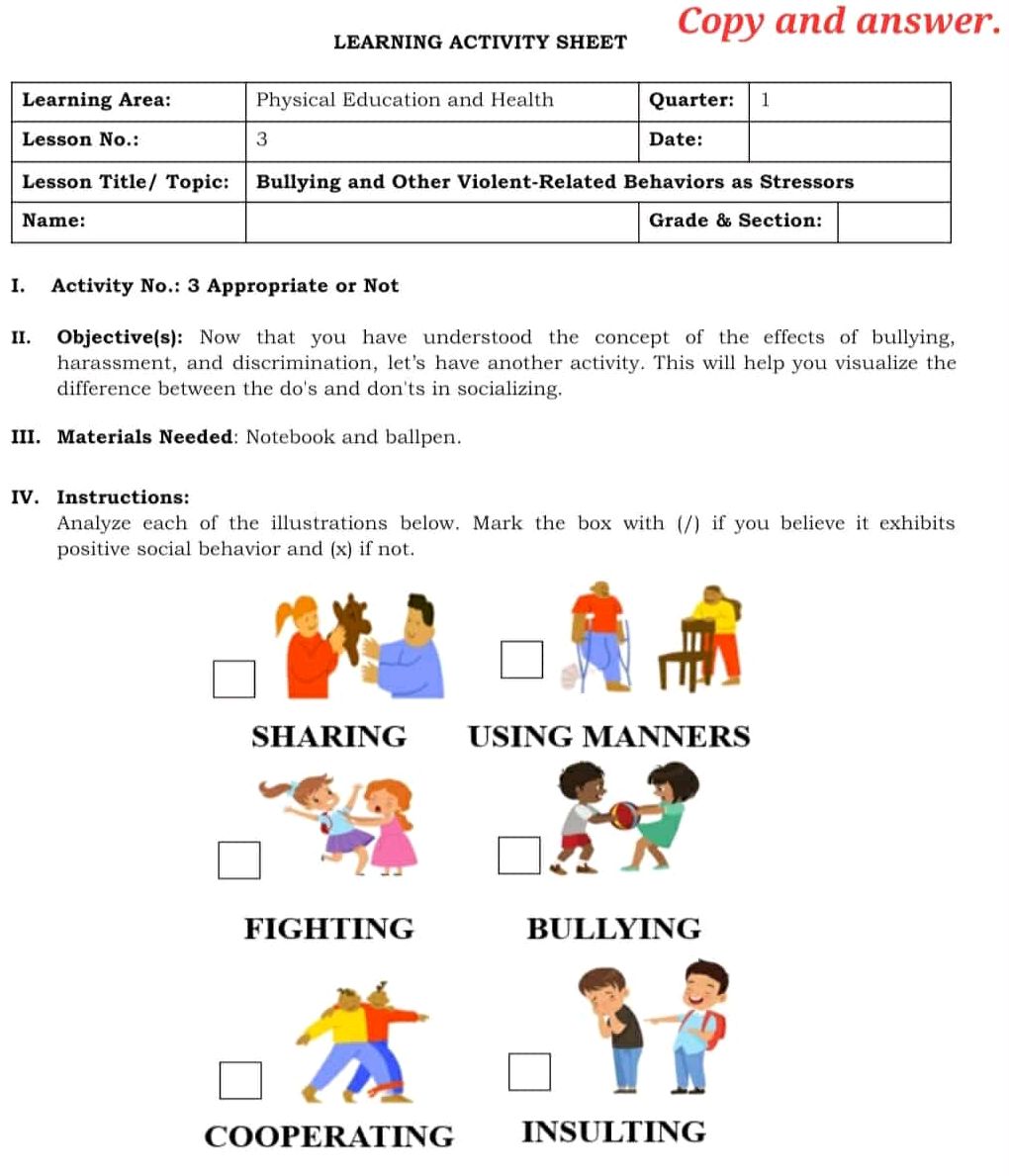 I. Activity No.: 3 Appropriate or Not IV. | StudyX