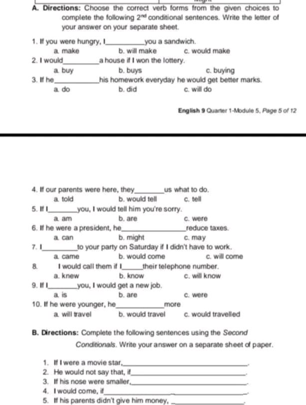A. Directions: Choose the correct verb forms