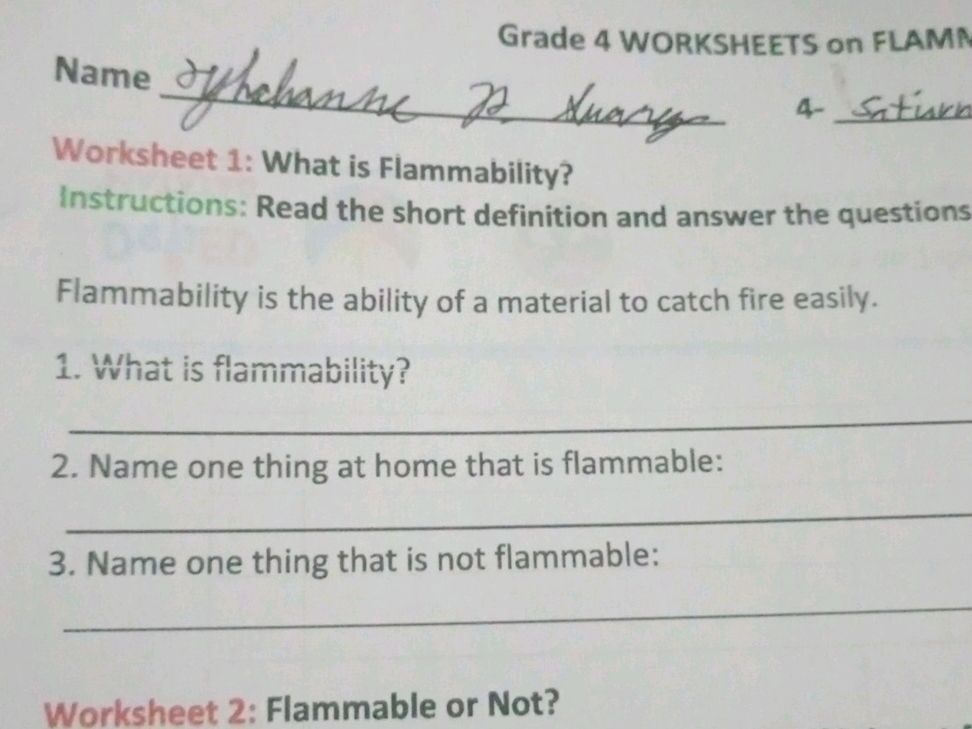 Worksheet 1: What is Flammability?