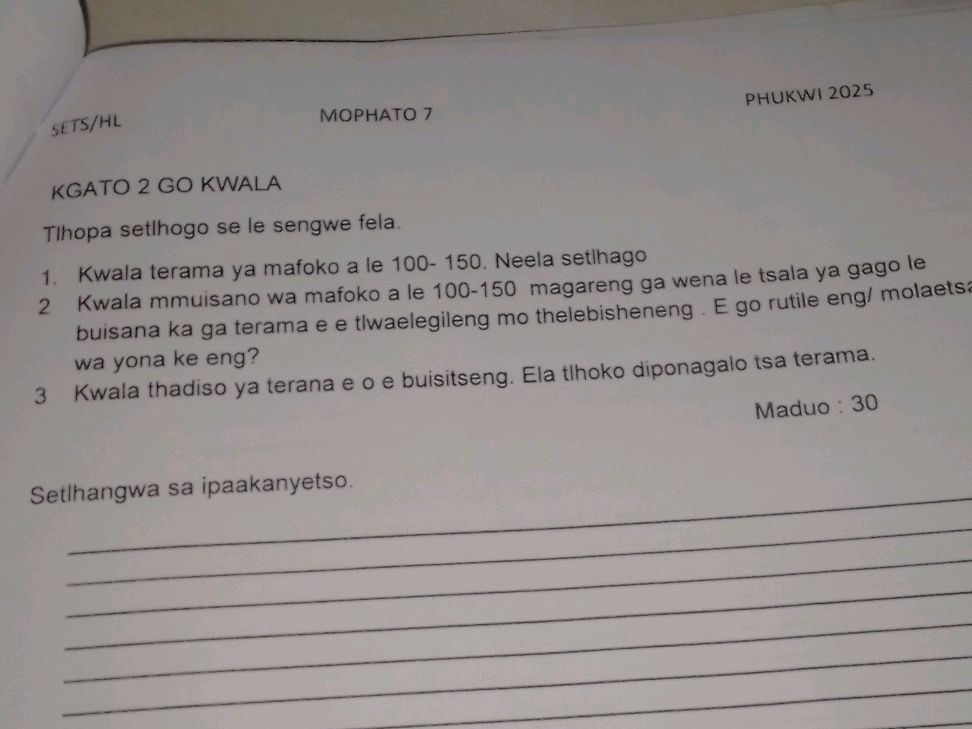 Kwala terama ya mafoko a le 100-150. Neela