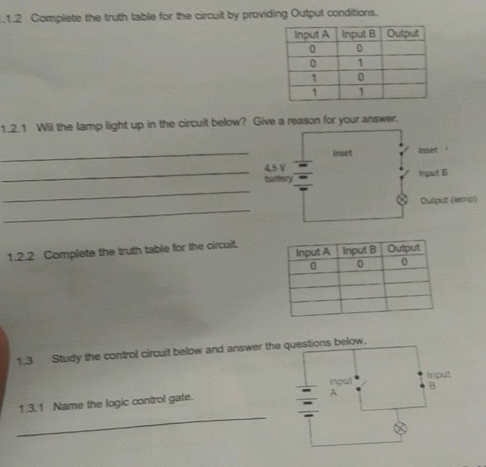 1.1.2 Complete the truth table for the | StudyX