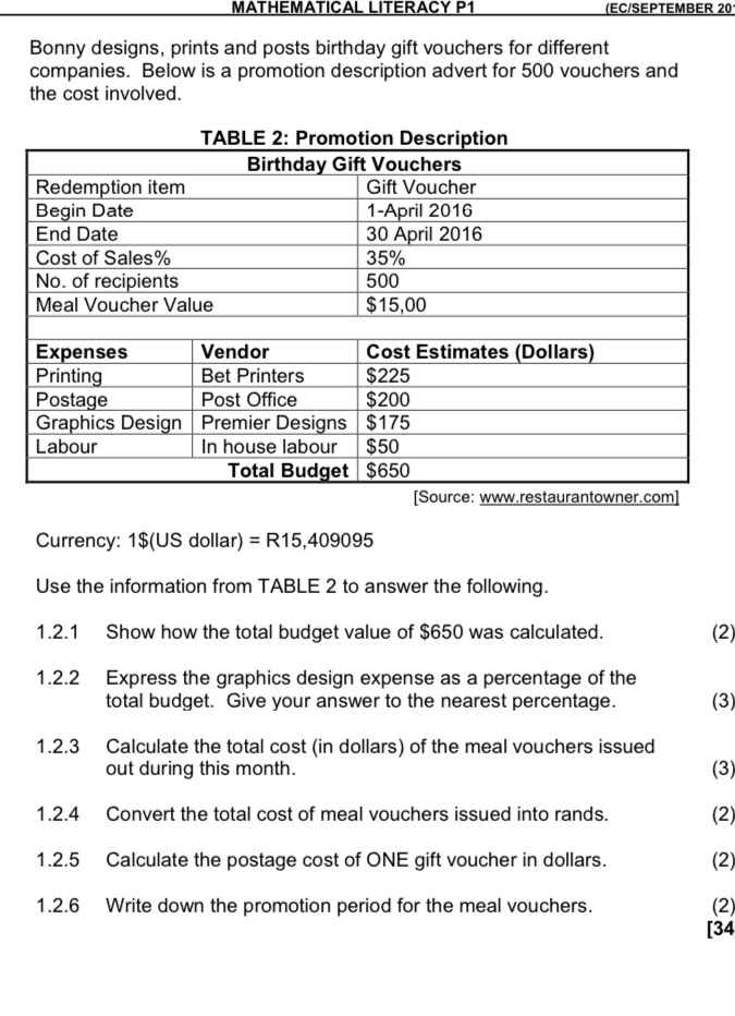 TABLE 2: Promotion Description Birthday Gift | StudyX