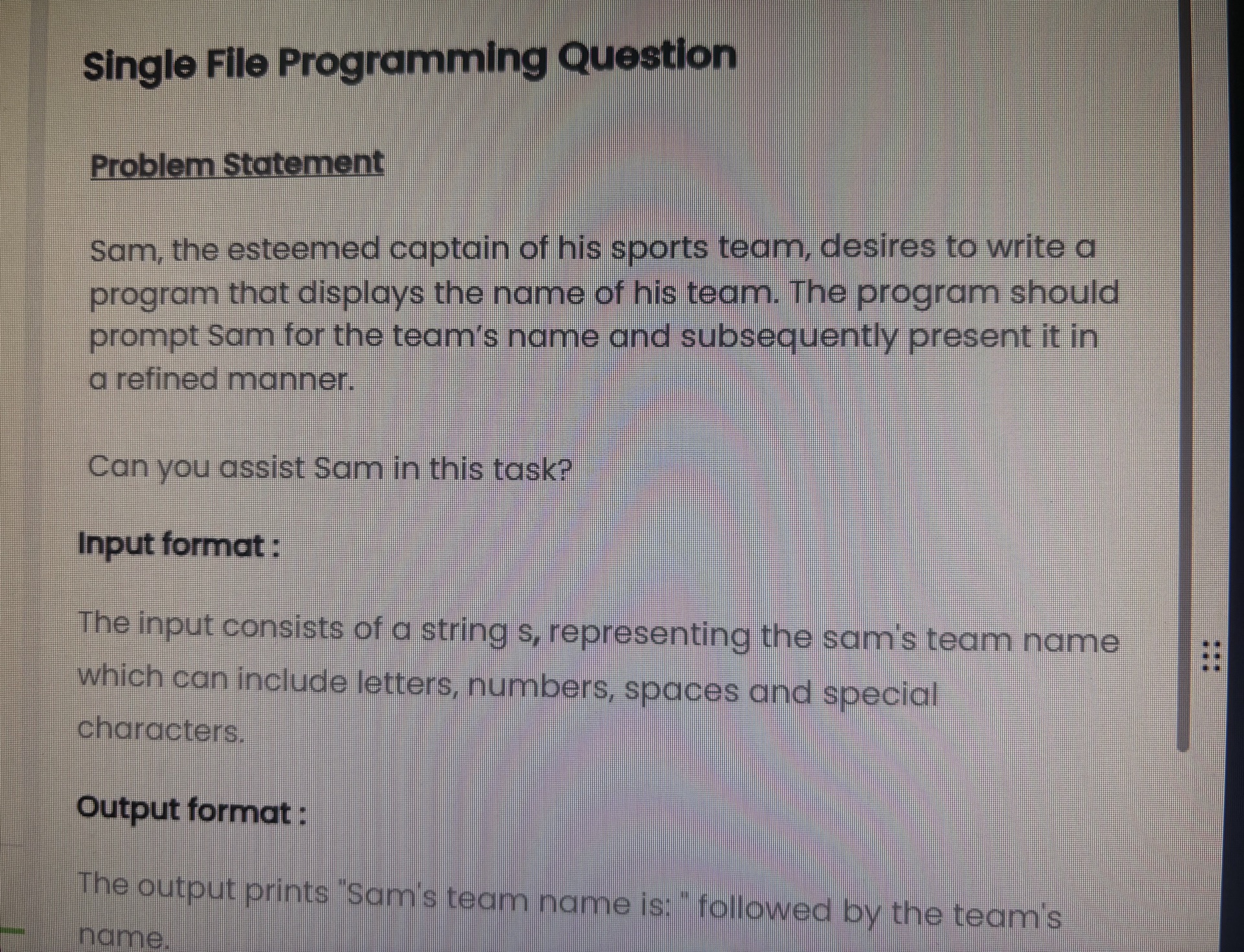 Problem Statement Sam, the esteemed captain | StudyX