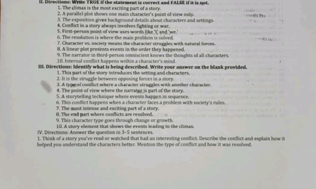 II. Directions: Write TRUE if the statement