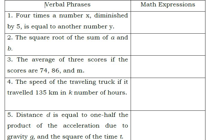 | Verbal Phrases | Math Expressions | | StudyX