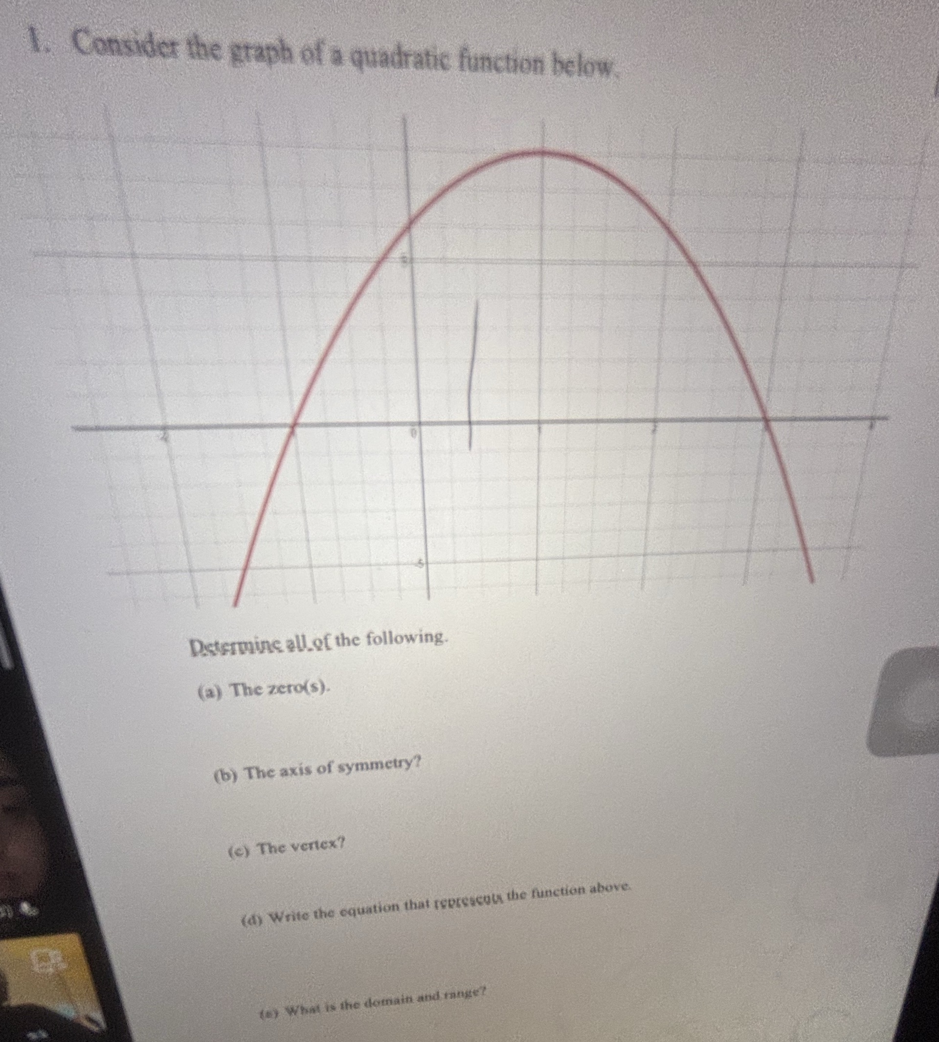 1. Consider the graph of a quadratic | StudyX