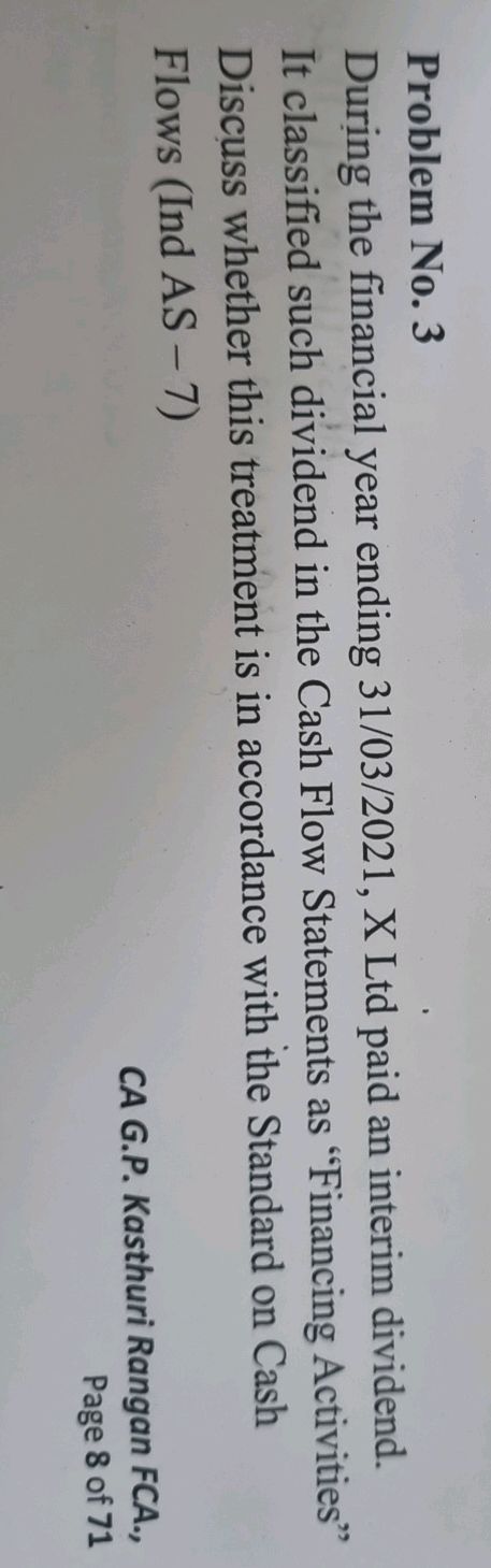 Problem No. 3 During the financial year | StudyX