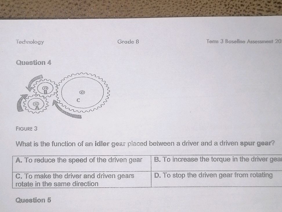 What is the function of an idler gear placed | StudyX