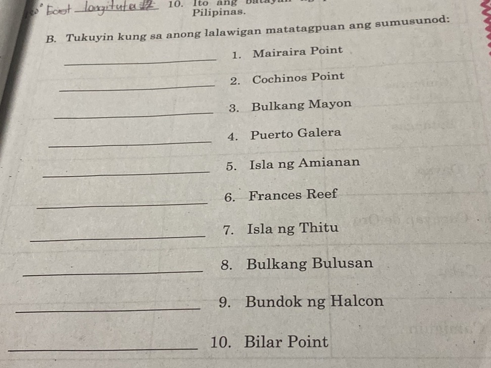 B. Tukuyin kung sa anong lalawigan