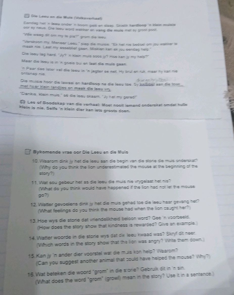 10. Waarom dink jy het die leeu aan die | StudyX