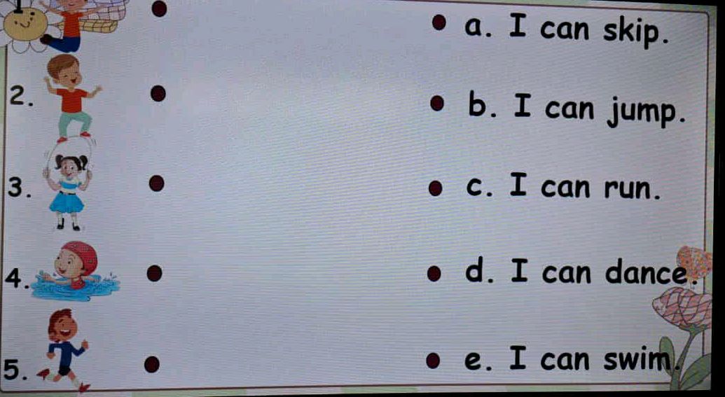 a. I can skip. 3. • b. I can jump. 4. • c.