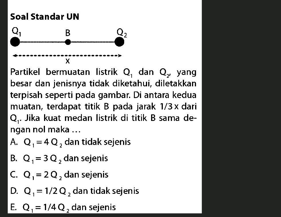 Partikel bermuatan listrik $Q_1$ dan $Q_2$, | StudyX