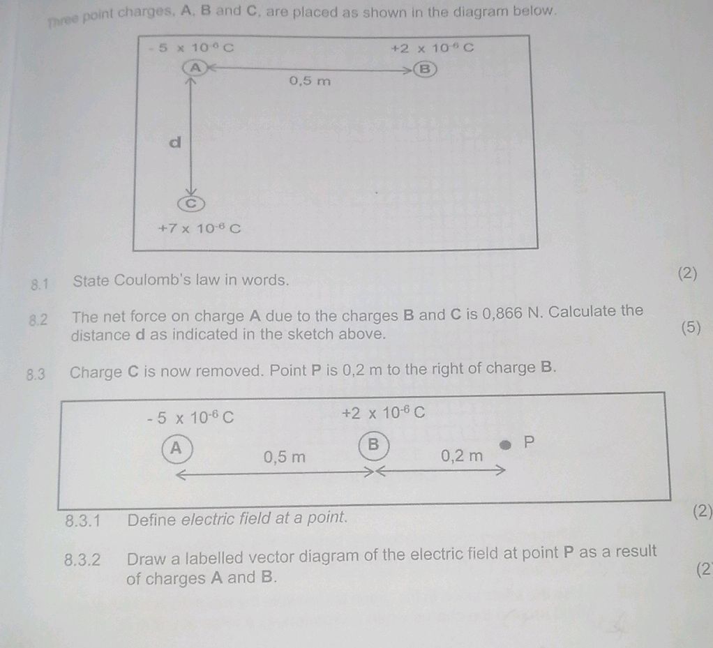 Three point charges, A, B and C, are placed | StudyX