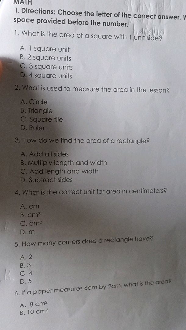 What is the area of a square with 1 unit