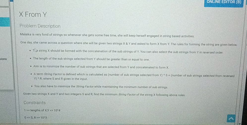 Given two strings X and Y and two integers S | StudyX