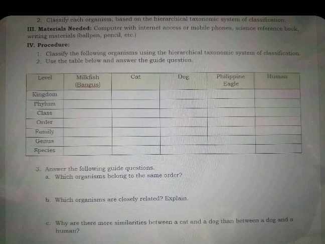 2. Classify each organism, based on the | StudyX
