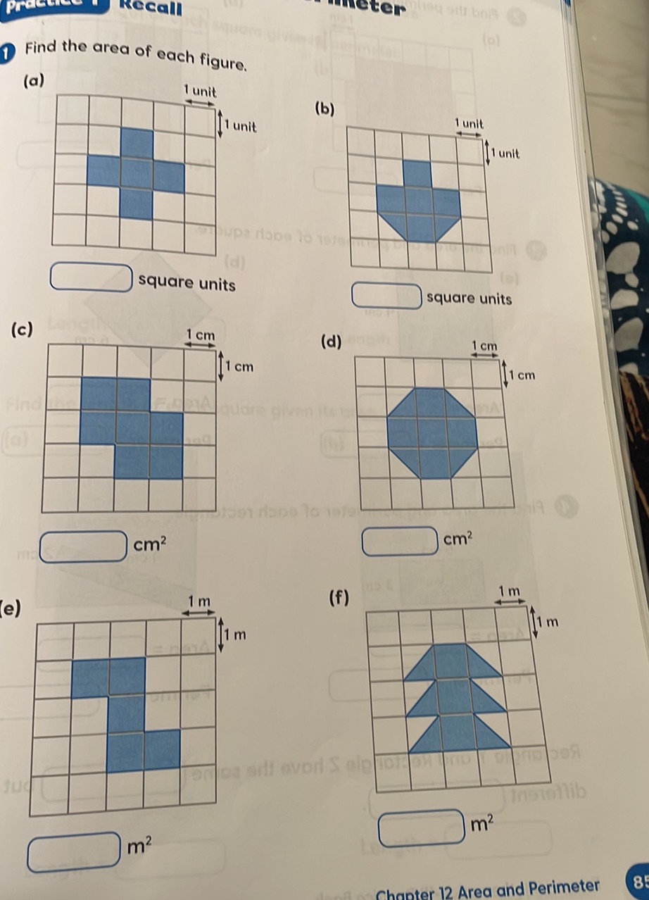 1 Find the area of each figure. (a) square