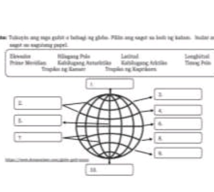 Tukuyin ang mga bahagi ng globo. Piliin ang | StudyX