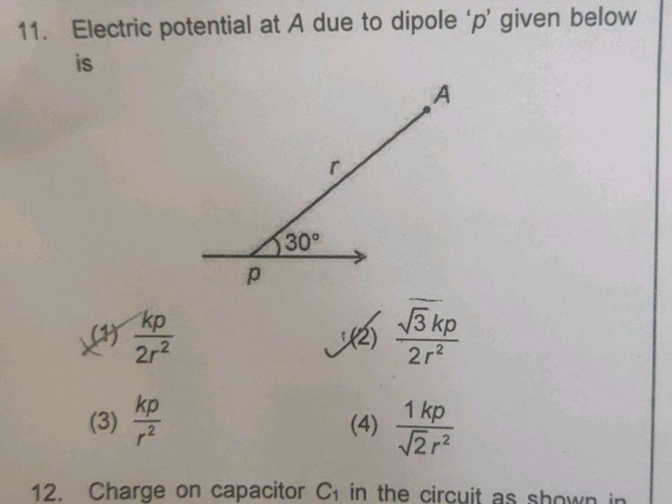 Electric potential at A due to dipole 'p'