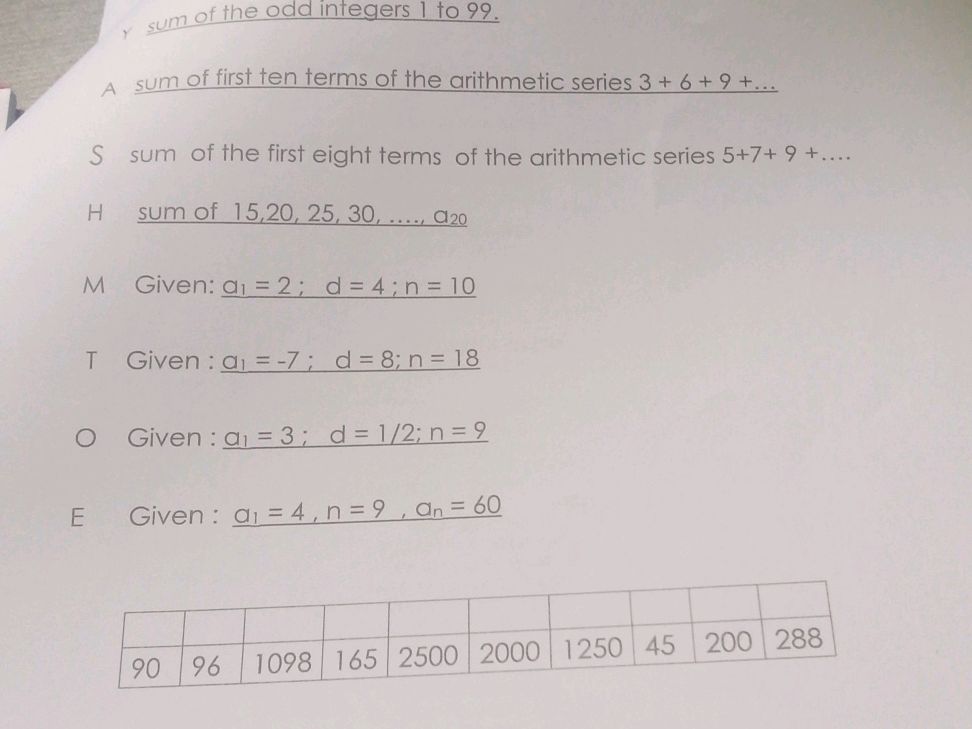 Y sum of the odd integers 1 to 99. A sum of | StudyX