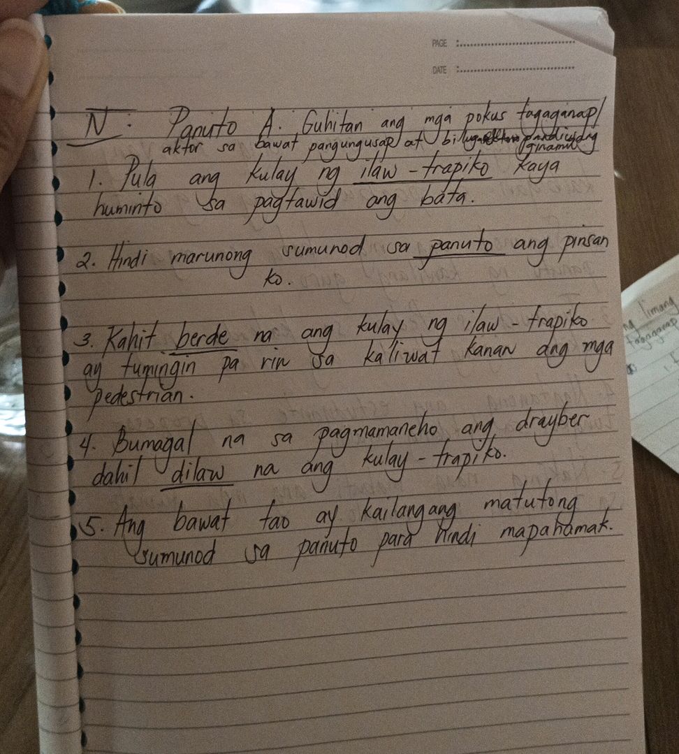 N: Panuto A. Guhitan ang mga pokus tagaganap | StudyX