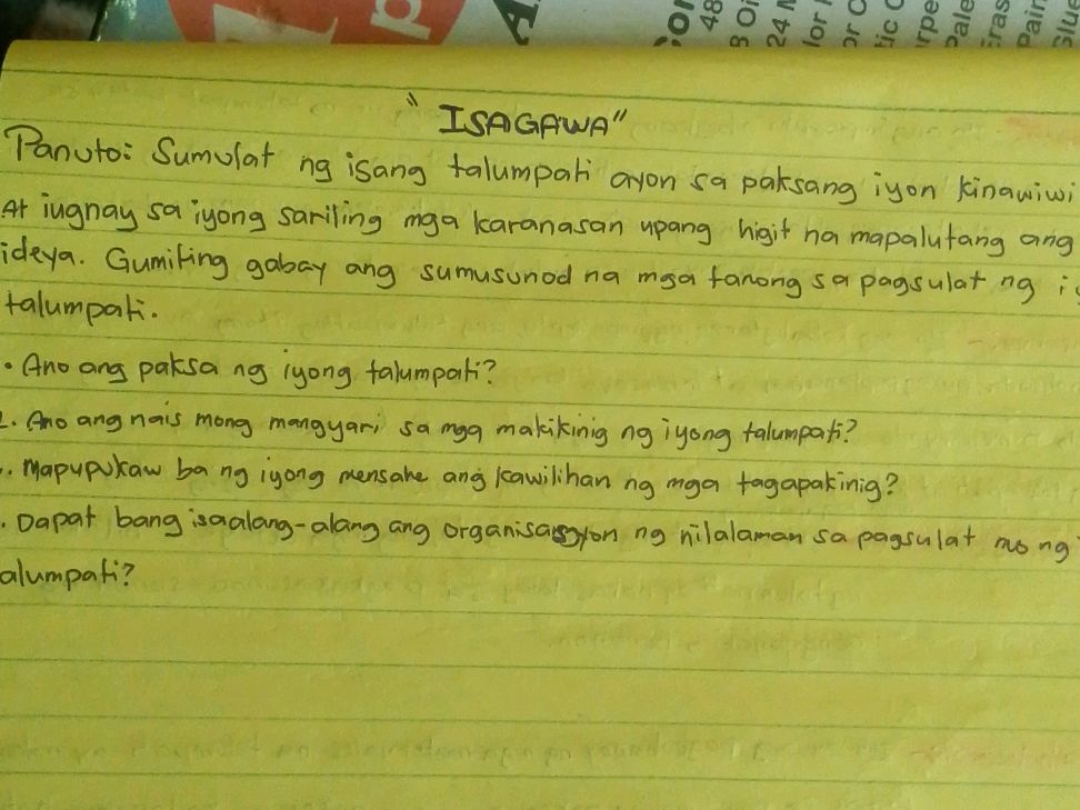 Panuto: Sumulat ng isang talumpati ayon sa | StudyX