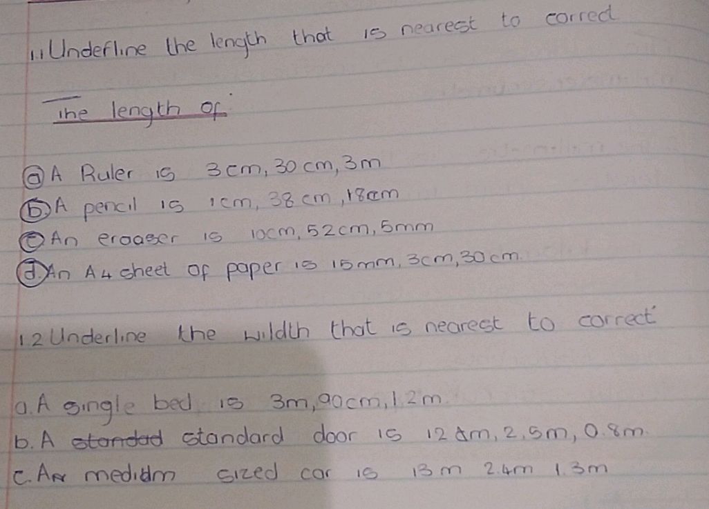 1. Underline the length that is nearest to | StudyX