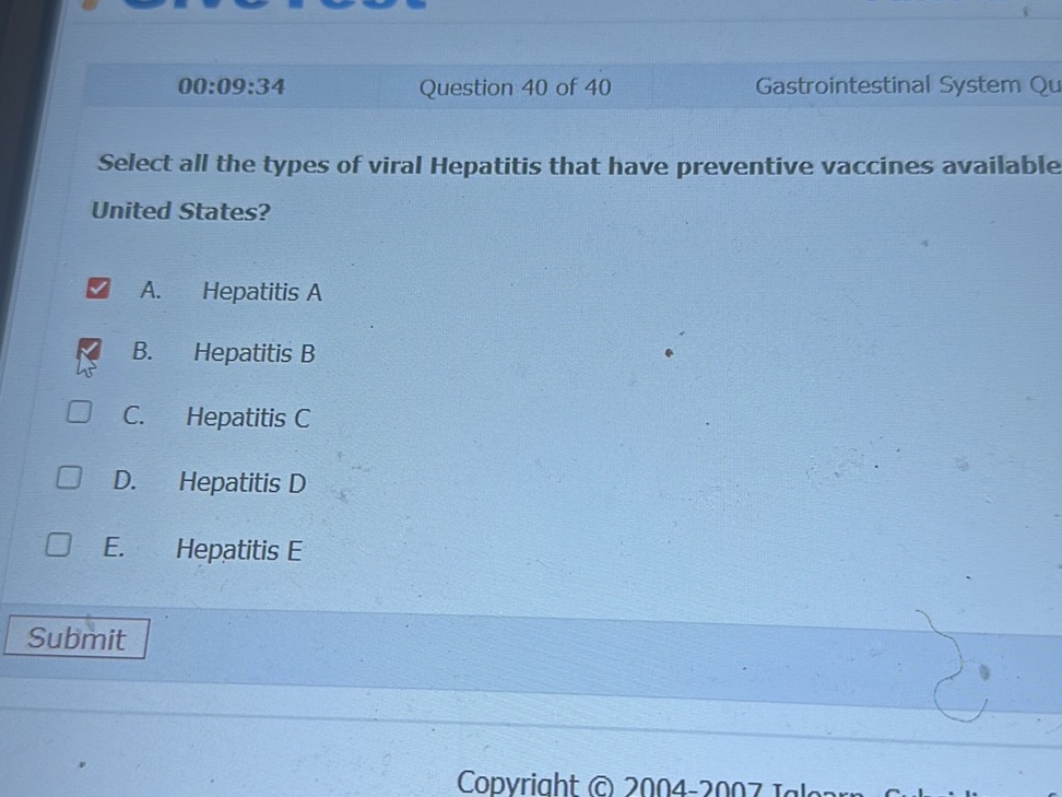Select all the types of viral Hepatitis that