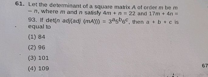 Let the determinant of a square matrix A of