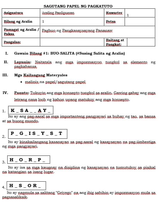 1. K_SA__AY Ito ay ang pag-aaral sa mga | StudyX