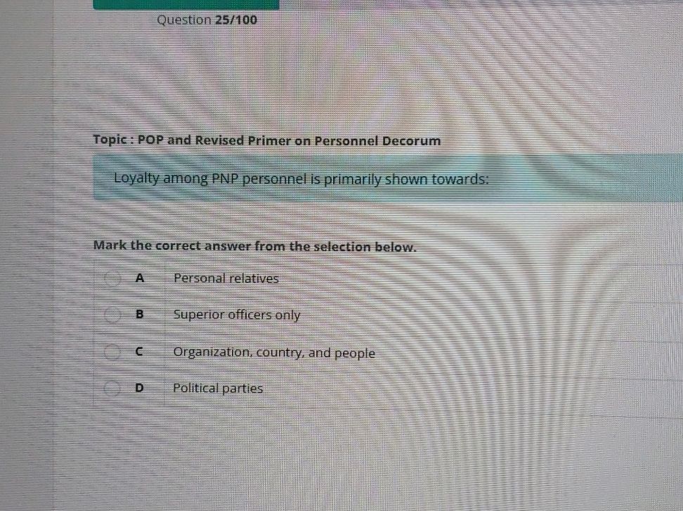 Loyalty among PNP personnel is primarily | StudyX