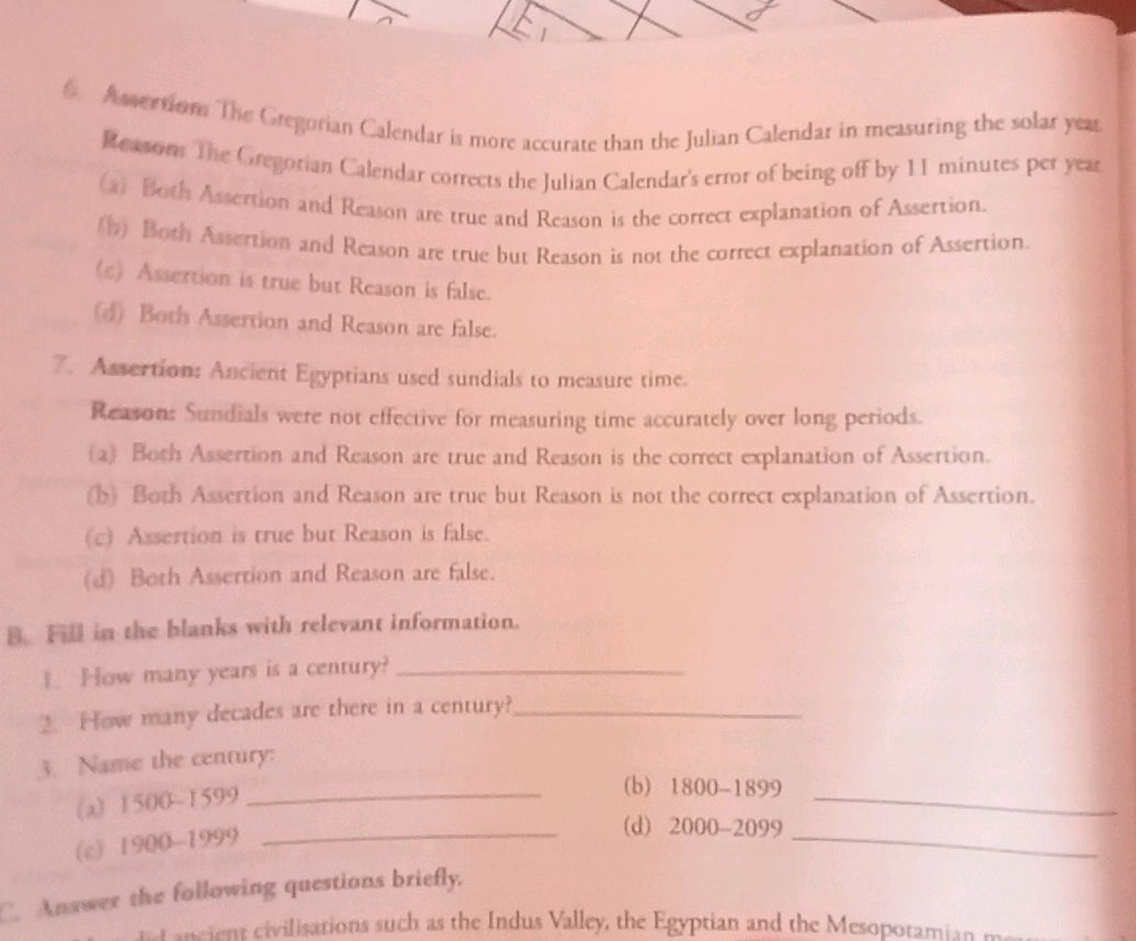 6. Assertion: The Gregorian Calendar is more | StudyX