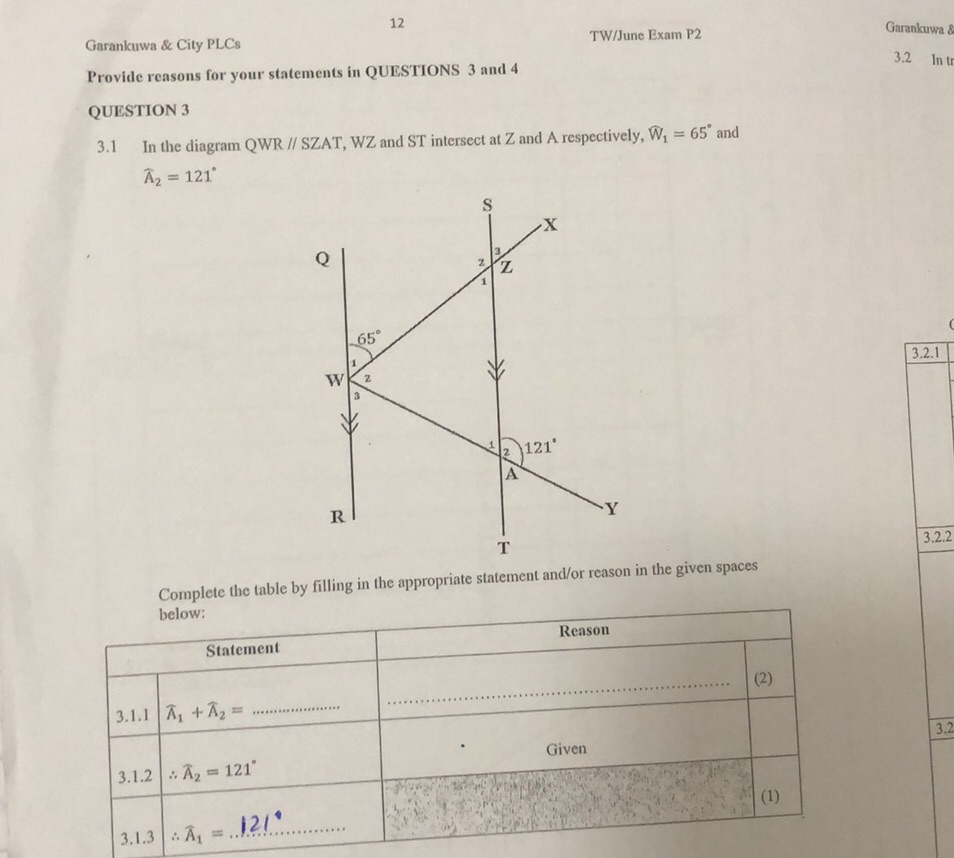 In the diagram QWR // SZAT, WZ and ST