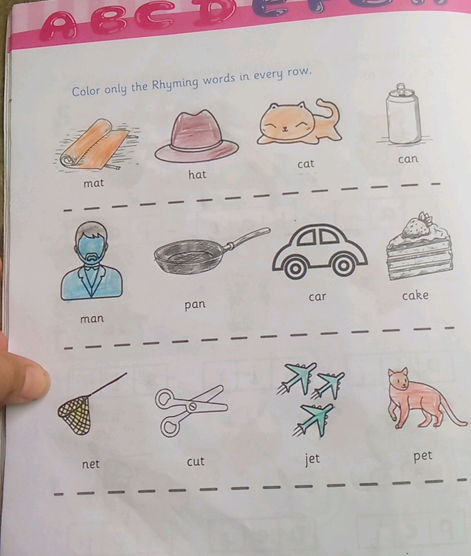 Color only the Rhyming words in every row. | StudyX