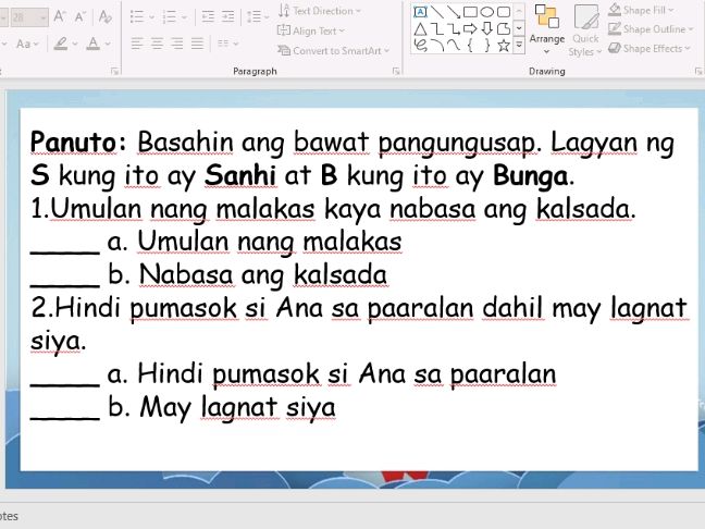 Panuto: Basahin ang bawat pangungusap. | StudyX