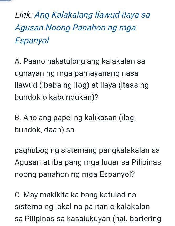 Link: Ang Kalakalang Ilawud-ilaya sa Agusan | StudyX