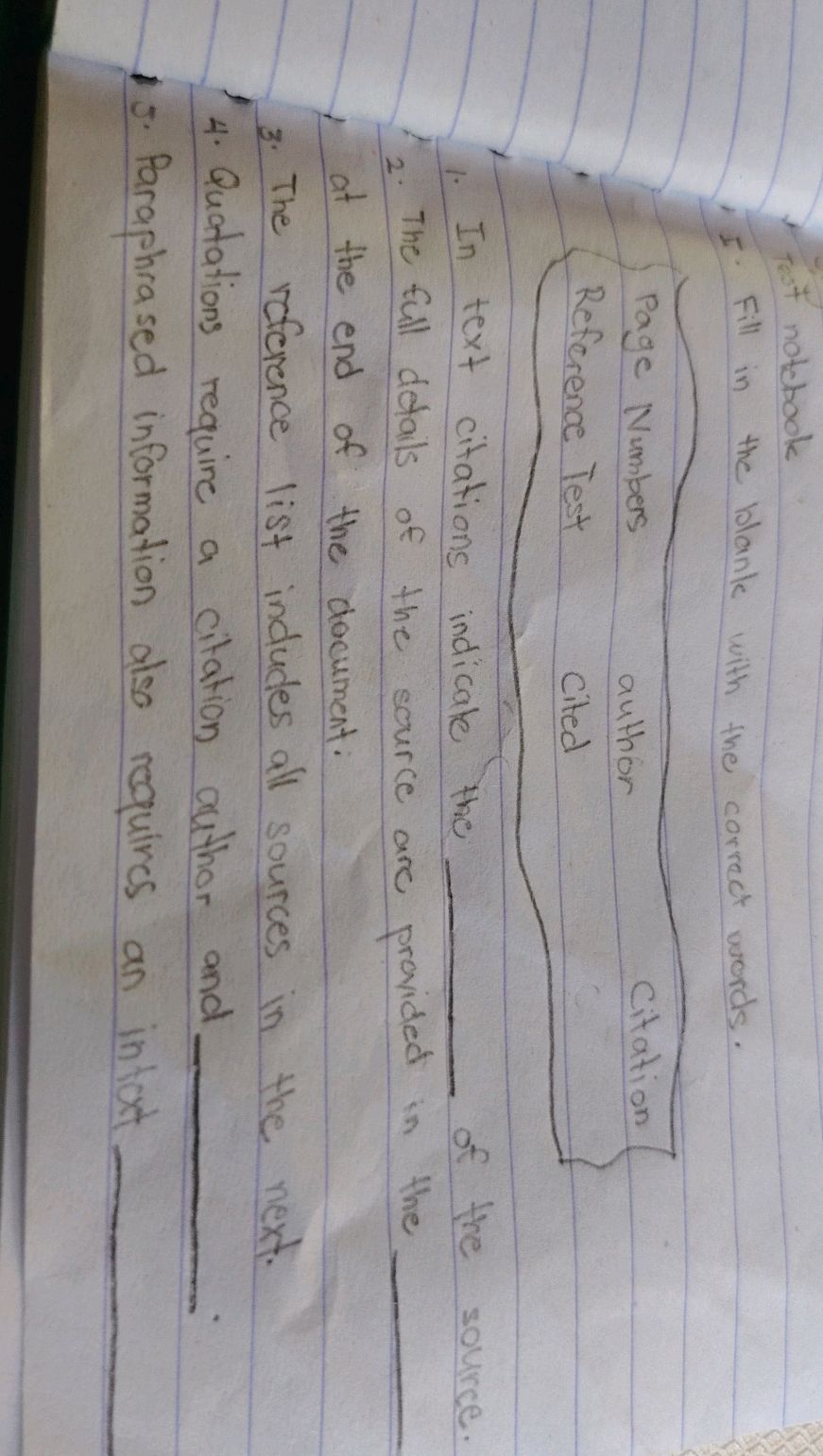 I. Fill in the blank with the correct words. | StudyX