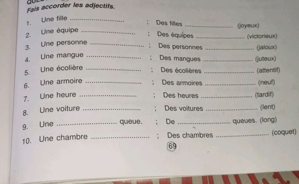 Fais accorder les adjectifs. 1. Une fille
