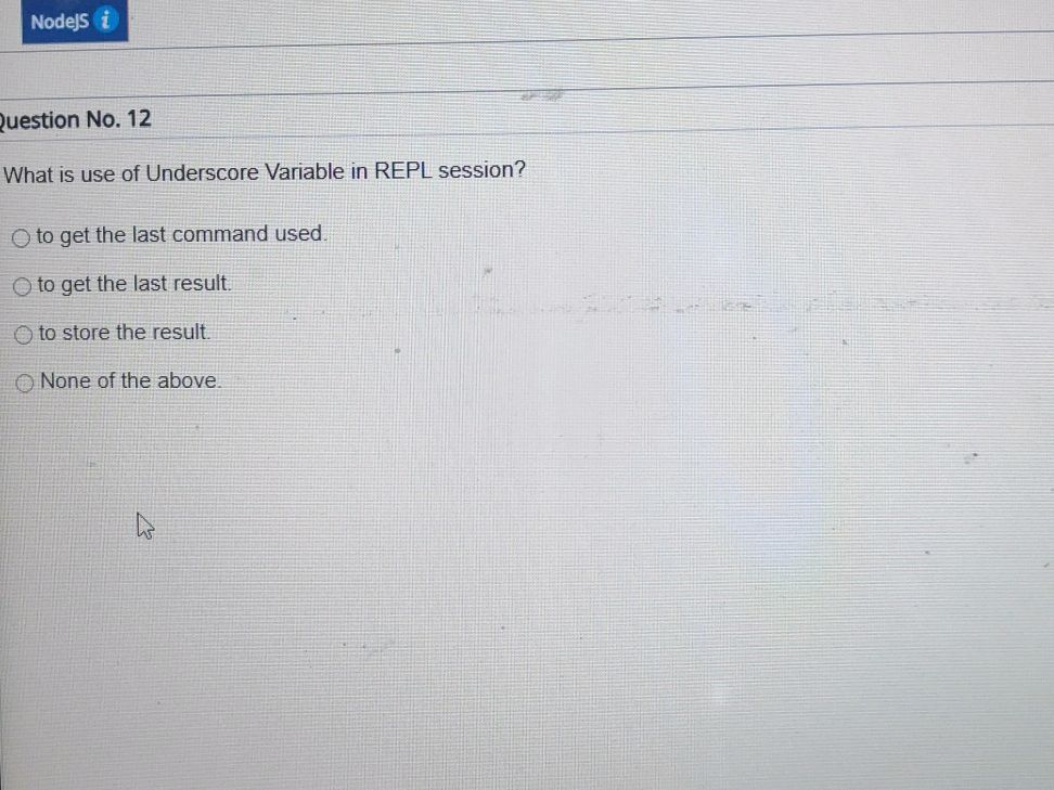 Question No. 12 What is use of Underscore | StudyX