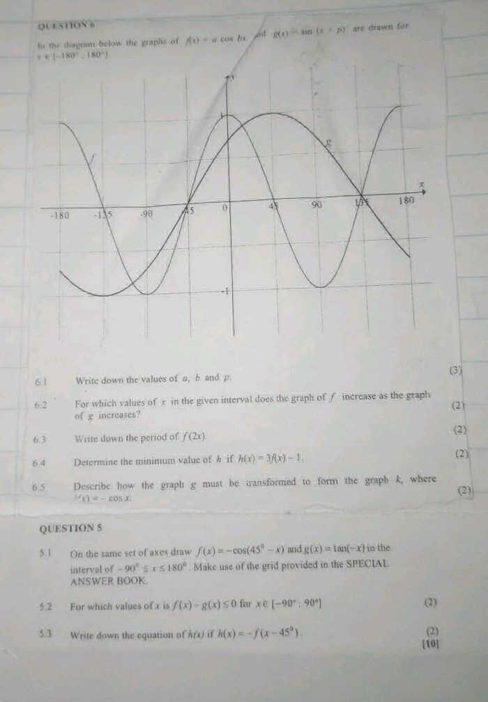 QUESTION 6 In the diagram below the graphs | StudyX